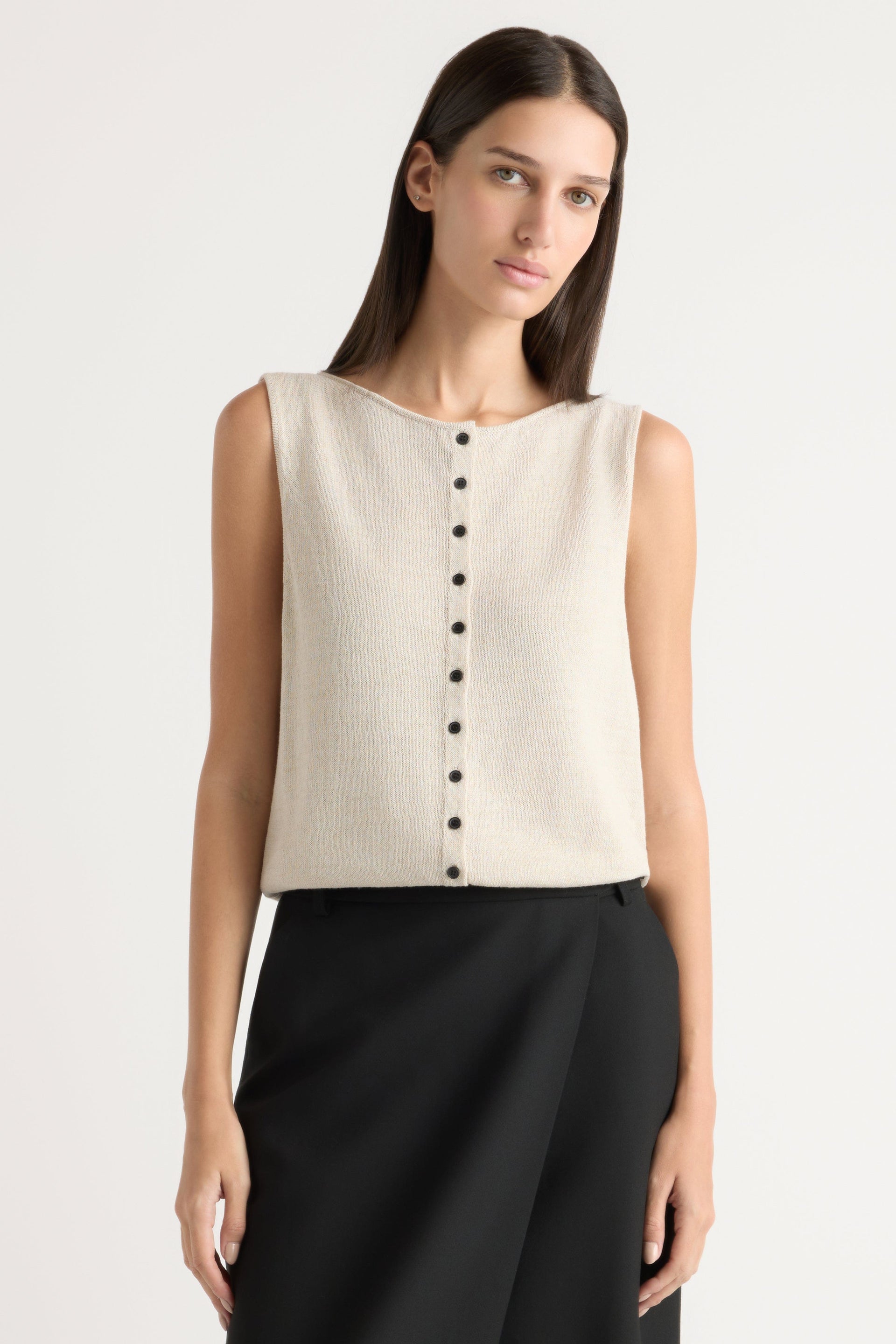 Elith Cotton-Linen Button Knit Vest