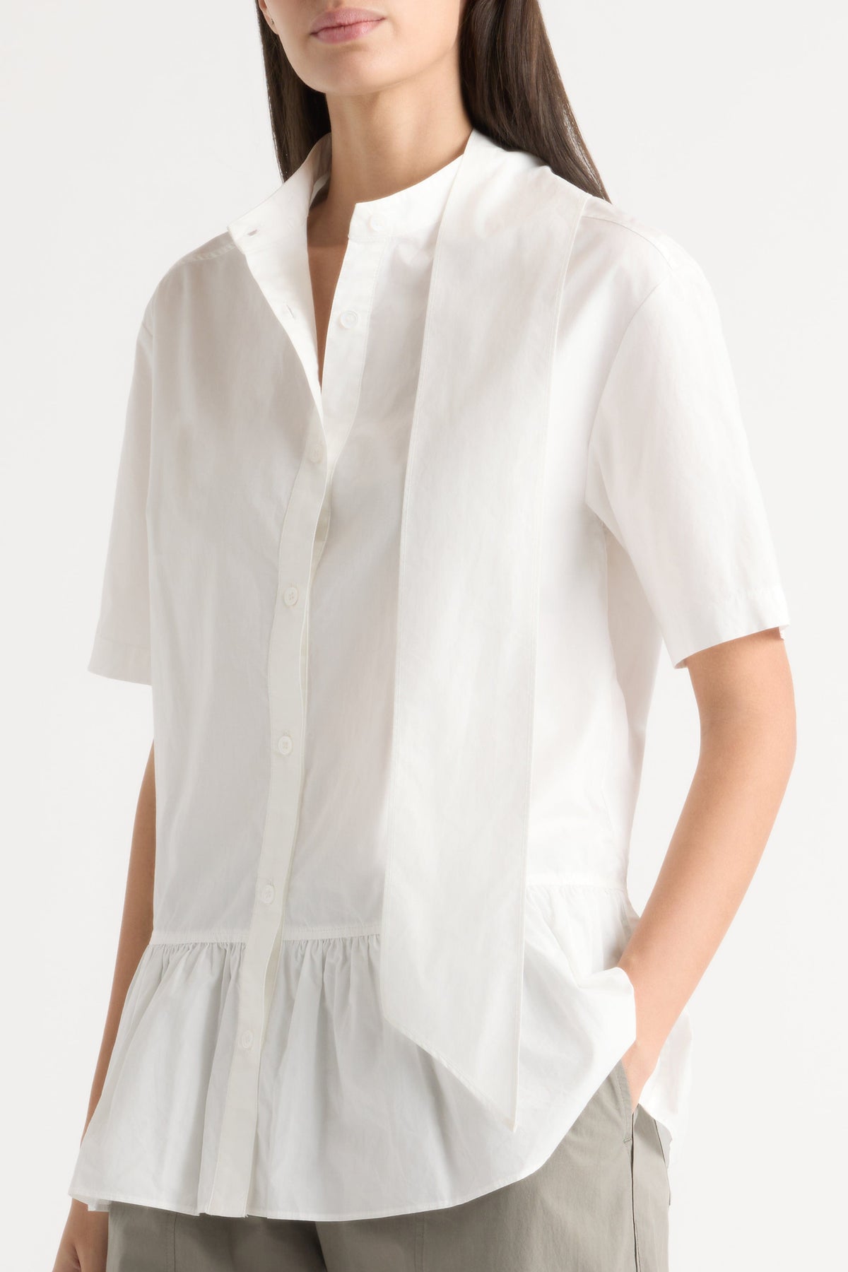 Gretta Scarf-Neck Ruffled Tunic Blouse